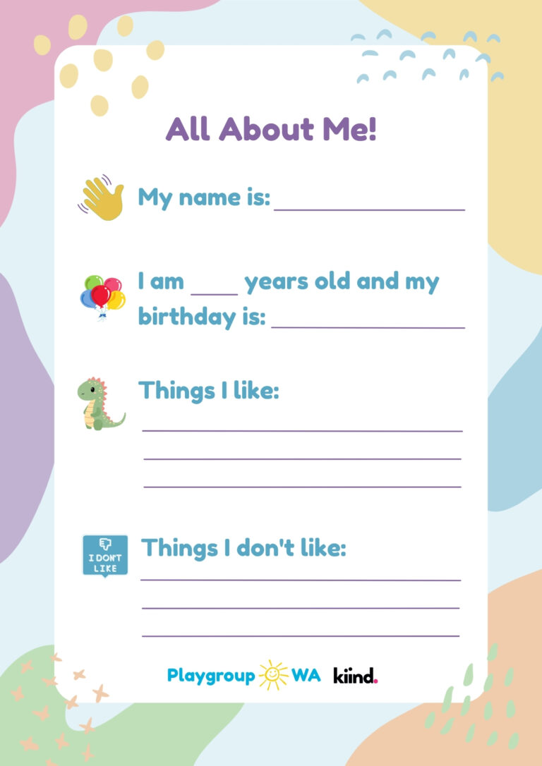 ‘All About Me!’ Form - Playgroup WA